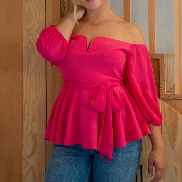 Tops | Plus Size Black Off Shoulder Peplum Blouse Pink | Poshmark